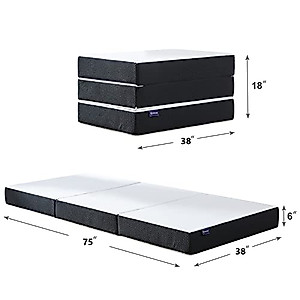 S SECRETLAND Folding Mattress, 6 inch Tri-fold Memory Foam Mattress Topper with Washable Cover, Foldable Mattress Topper for Camping, Guest - Twin Size, 75" x 38" x 6"