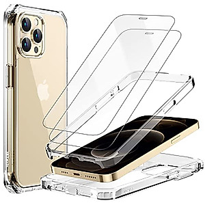 JETech Case for iPhone 12 Pro Max 6.7-Inch with 2-Pack Tempered Glass Screen Protector, 360 Full Body Shockproof Bumper Phone Cover Protective Clear Back (Clear)