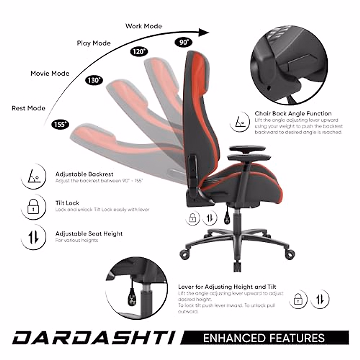 Atlantic Gaming Chair, Office Chair High Back Computer Chair Leather Desk Chair Racing Executive Ergonomic Adjustable, Swivel, Reclining Task Chair & Armrests, Lumbar Support (Red)