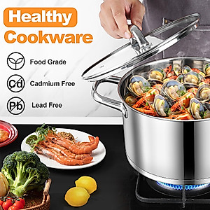 LIANYU 15Pcs Stainless Steel Cookware Set, Pots and Pans Set with Utensils, Kitchen Cooking Set Included Frying Pans, Saucepans, Saute Pan and Stock Pot, Works with All Stoves, Dishwasher & Oven Safe