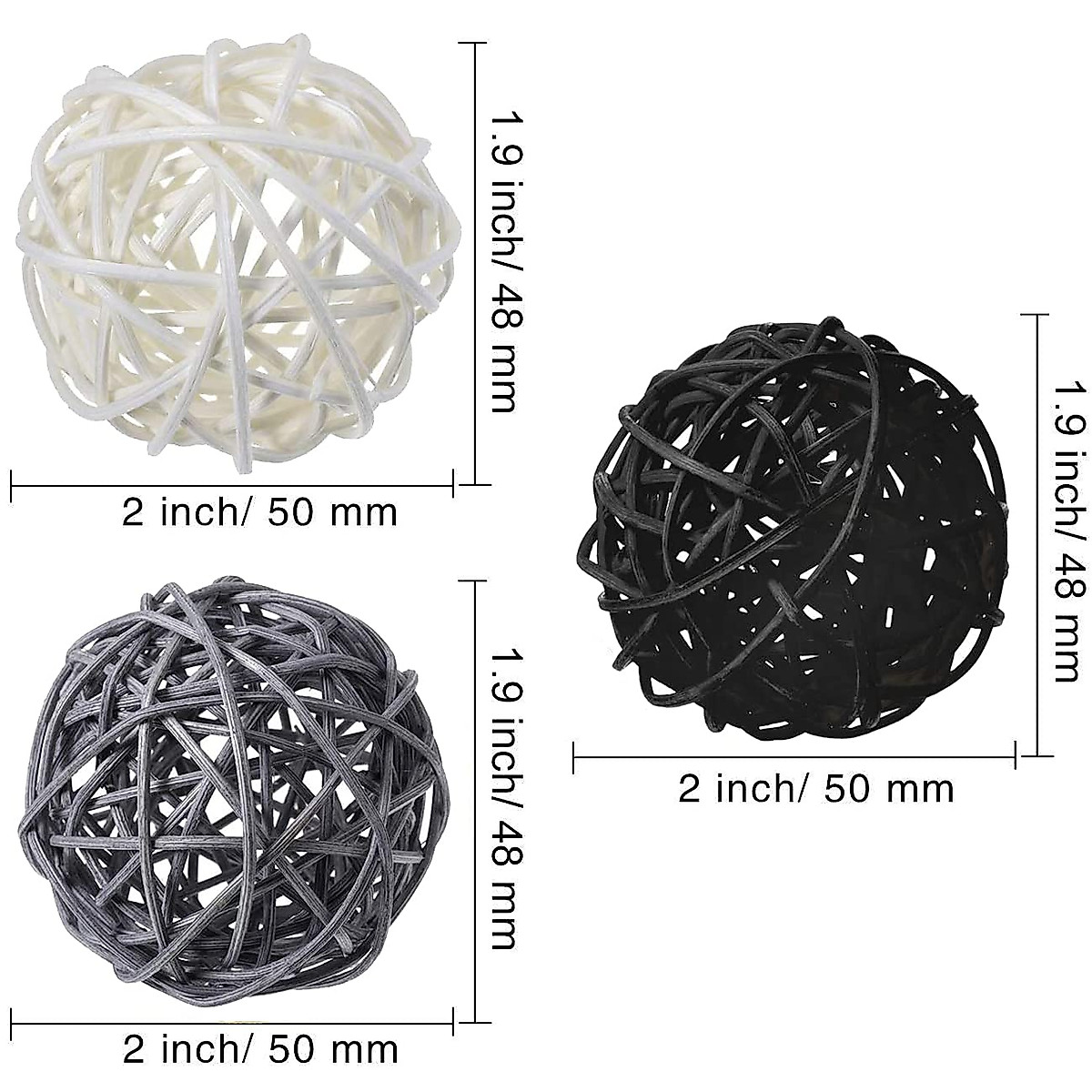 Since 15 Pieces 2inch Black White Grey Wicker Rattan Balls Sphere Orbs Vase Fillers for Christmas Party Wedding Baby Shower Garden Hanging Decor Aromatherapy Accessories