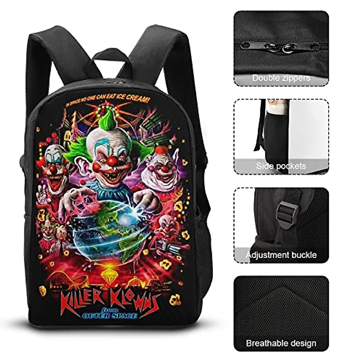 Killer Klowns from Outer Space Anime Backpack 17 Inch Cute Funny Bookbag Casual Laptop Daypack for Travel Picnic Camping