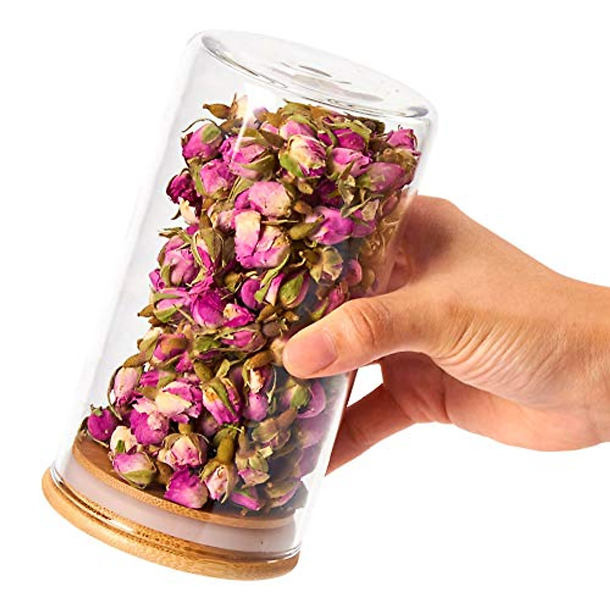 EZOWare 4 x Storage Jars Containers Organizer with Airtight Bamboo Wood Lid for Food Preservation Tea Coffee Sugar Flour Beans, Borosilicate Glass – 700 ml