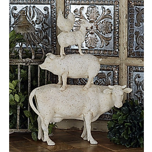Deco 79 Polystone Farm Animals Decorative Sculpture Stacked Home Decor Statue, Accent Figurine 14" x 4" x 18", White