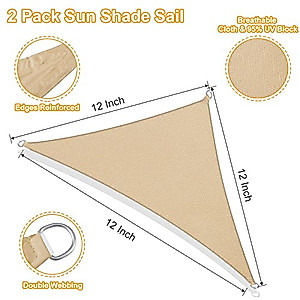 2 Pack Triangle Sun Shade Sail Canopy 10 x 10 Ft Sail Canopy UV Block for Outdoor Patio Garden Backyard Lawn (Beige)