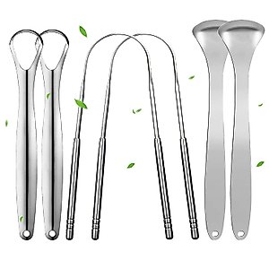 6PCS Metal Tongue Scraper, Preminum Tongue Clearners for Adults & Kids, Medical Grade 100% Stainless Steel Tounge Brushes for Oral Healthy Care, Bad Breath Treatment, Easy to Use Tongue Cleaning Tools