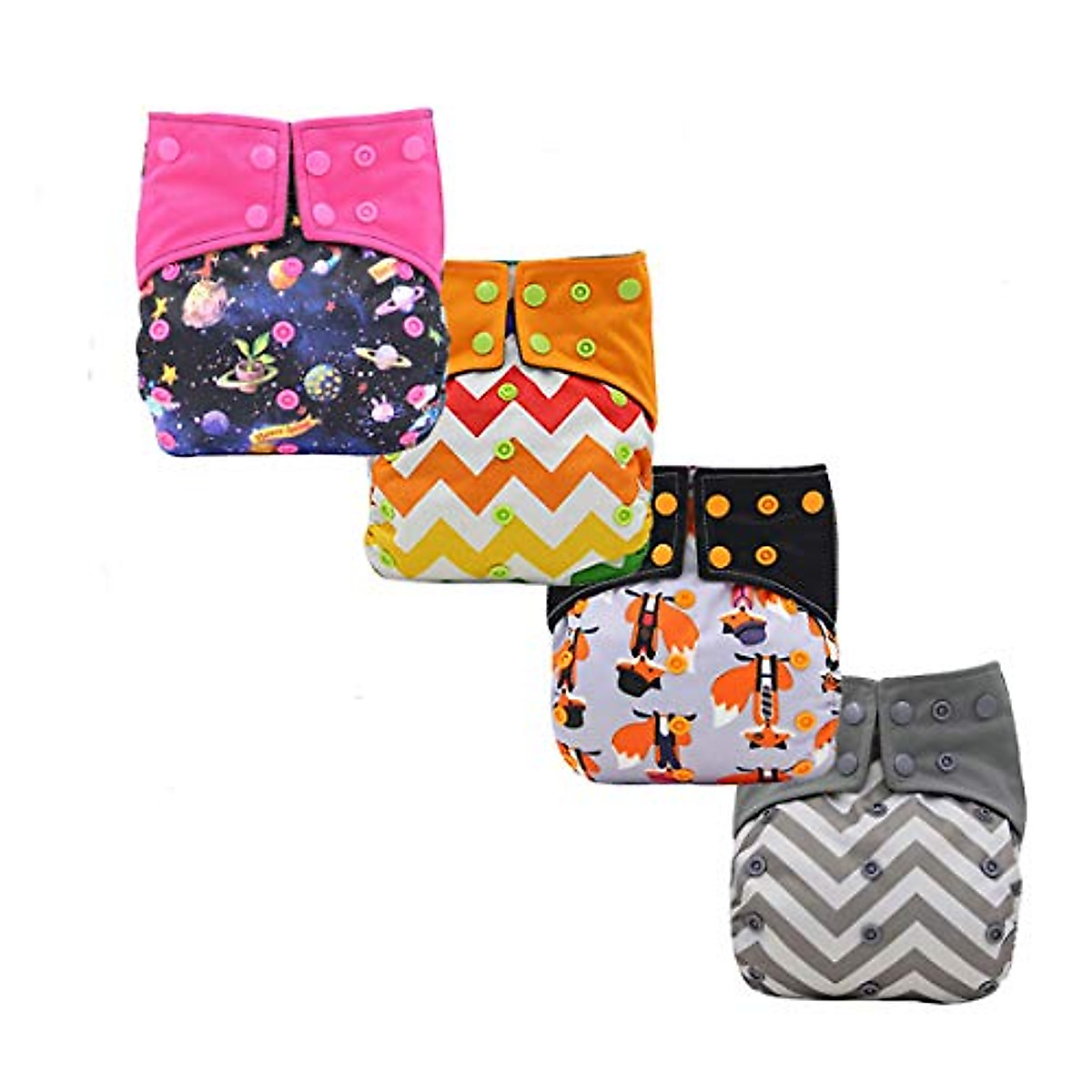 Baby Nappy Bamboo Charcoal Cloth AIO Diaper, Sewn in Insert Double Gussets