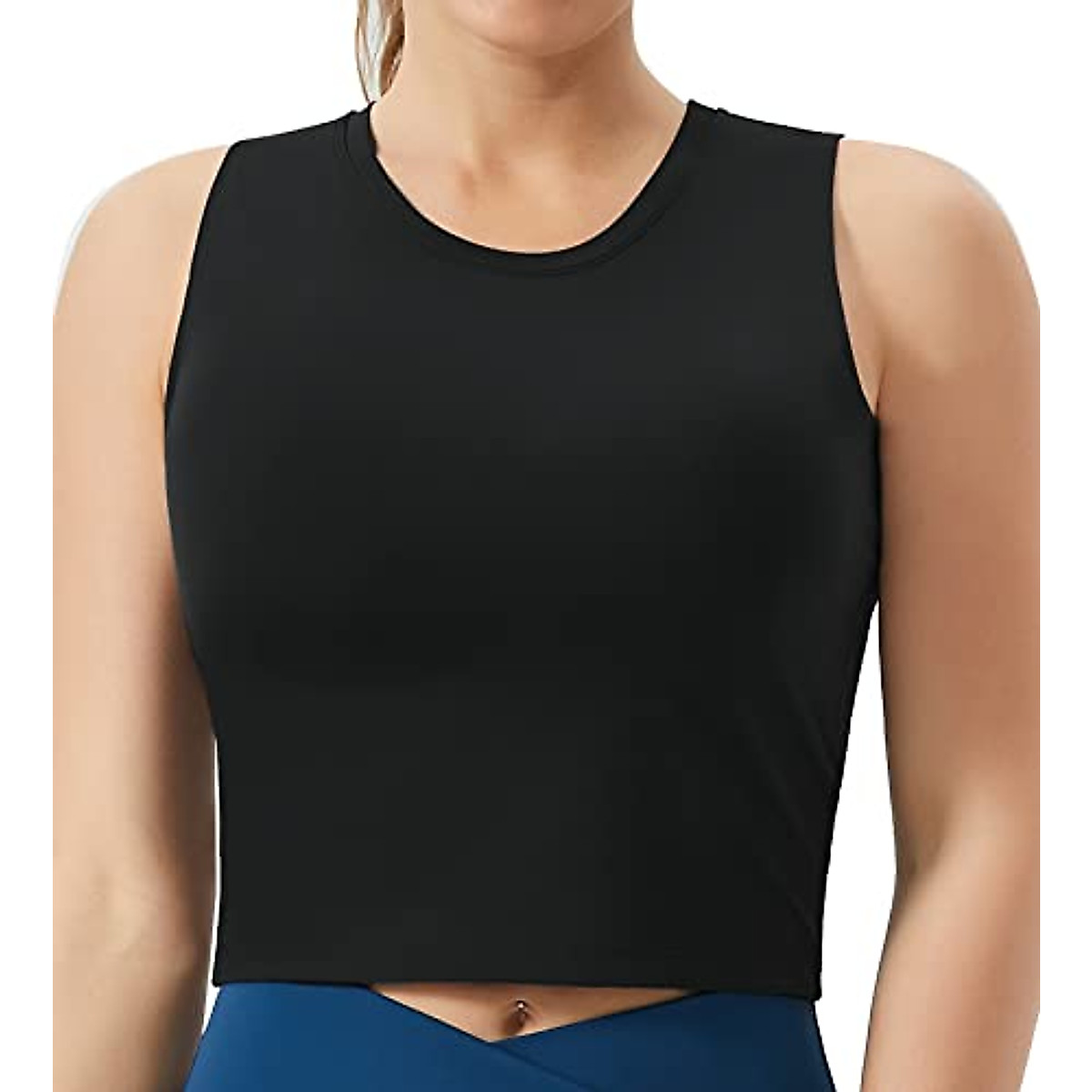 THE GYM PEOPLE Women's Medium Support Sports Bra Removable Padded Sleeveless Workout Crop Tops Black