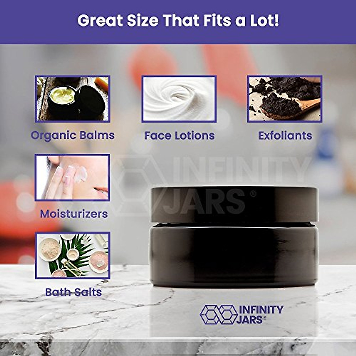 Infinity Jars 200 ml (6.76 fl oz) Cosmetic Style Ultraviolet Refillable Empty Glass Screw Top Jar