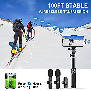 JAUYXIAN K37 Wireless Lavalier Microphone for iPhone, 2 Packs Cordless Lapel Mics, Mini Microphones Recording Mic for Live Stream, Plug-Play/Noise Reduction / 10H for Podcast Vlog YouTube