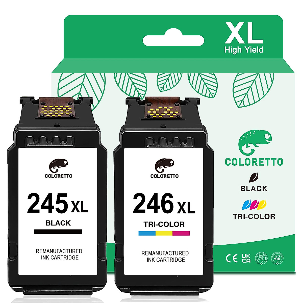 COLORETTO Remanufactured Printer Ink Cartridge Replacement for Canon Pg-245Xl Cl-246Xl PG-243 CL-244 to use with Canon PIXMA MX492 MX490 IP2820 MG2420 mg2522 TS3122 (1 Black+1 Color) Combo Pack