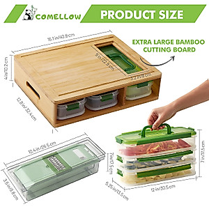COMELLOW Bamboo Cutting Board with Containers - Large Wood Cutting Board with Stackable Containers and Locking Lid - Chopping Board with Built-in Graters - House Warming Kitchen Gifts New Home