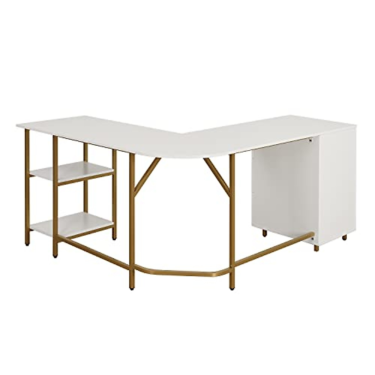 Techni Mobili L Shaped Desk - Two-Toned Computer Desk with Drawers & Storage Shelves - Simple Modern Furniture & Home Office Space Corner Table for Work & Writing