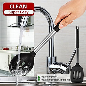 Cooptop 4-Piece Silicone Spatula Set - Silicone Slotted Turner and Solid Turner - Silicone Slotted Spoon and Solid Spoon - 600°F Heat Resistant Non-Stick Cooking Utensils (Black)