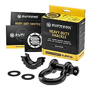 Supreme Suspensions - Universal Heavy-Duty Multi-Function Hitch Skid Plate Compatible with 2" Hitch Receivers | Includes 1x 3/4" D-Ring Shackle with Isolators - Black