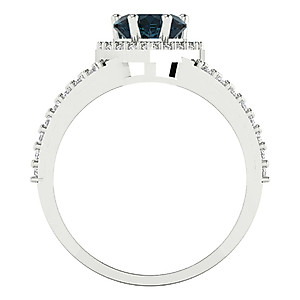 Clara Pucci 1.75 ct Heart Cut Solitaire Halo Natural London Blue Engagement Promise Anniversary Bridal Ring 14k White Gold 8.5