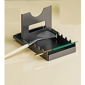 Dr.DJ Metal Spoon Rest Pot Lids Holder Heavy Duty Pot Pan Lid Organizer Stand, Cutting Board Rack Chopping Board Organizer Stand Spoon Rest w Drip Tray Kitchen Countertop, Stainless (Black)