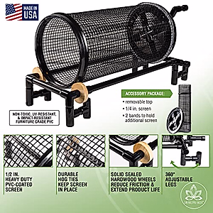 Rolling Garden Sifter with 1/2 in. Heavy Duty Screen and Accessories (1/4 in. Screen, Removeable Top, & Holding Bands)