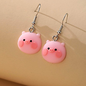 Lovely Pink Pig Dangle Drop Animal Earrings Cute Sweet Funny Animal Earrings for Women Friends Jewelry-Head