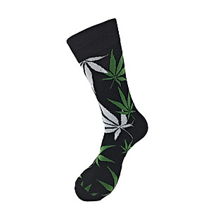 Urban Peacock Men's Novelty Fun Crew Socks - Multiple Patterns! (Weed Leaf - Marijuana 420 - Black, 1 Pair)