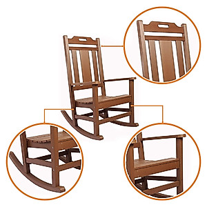 PolyTEAK Porch Rockers Collection Poly Lumber Wood Alternative All Weather Modern Outdoor Rocking Chair for Patios, Porches, and Fire Pits, Brown
