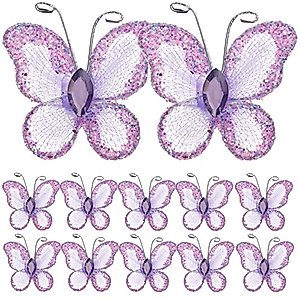 Sheer Mesh Wire Glitter Butterfly, Wedding Decorative Butterflies Decors with Gem, Craft Organza Butterflies for DIY Craft Wedding Home Decor, 50pcs