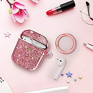 AHASTYLE AirPods Case for Women Girls Luxury Glittery, Glossy Hard Protective Case Cover Compatible with Apple AirPods 2 & 1(Rose Gold)