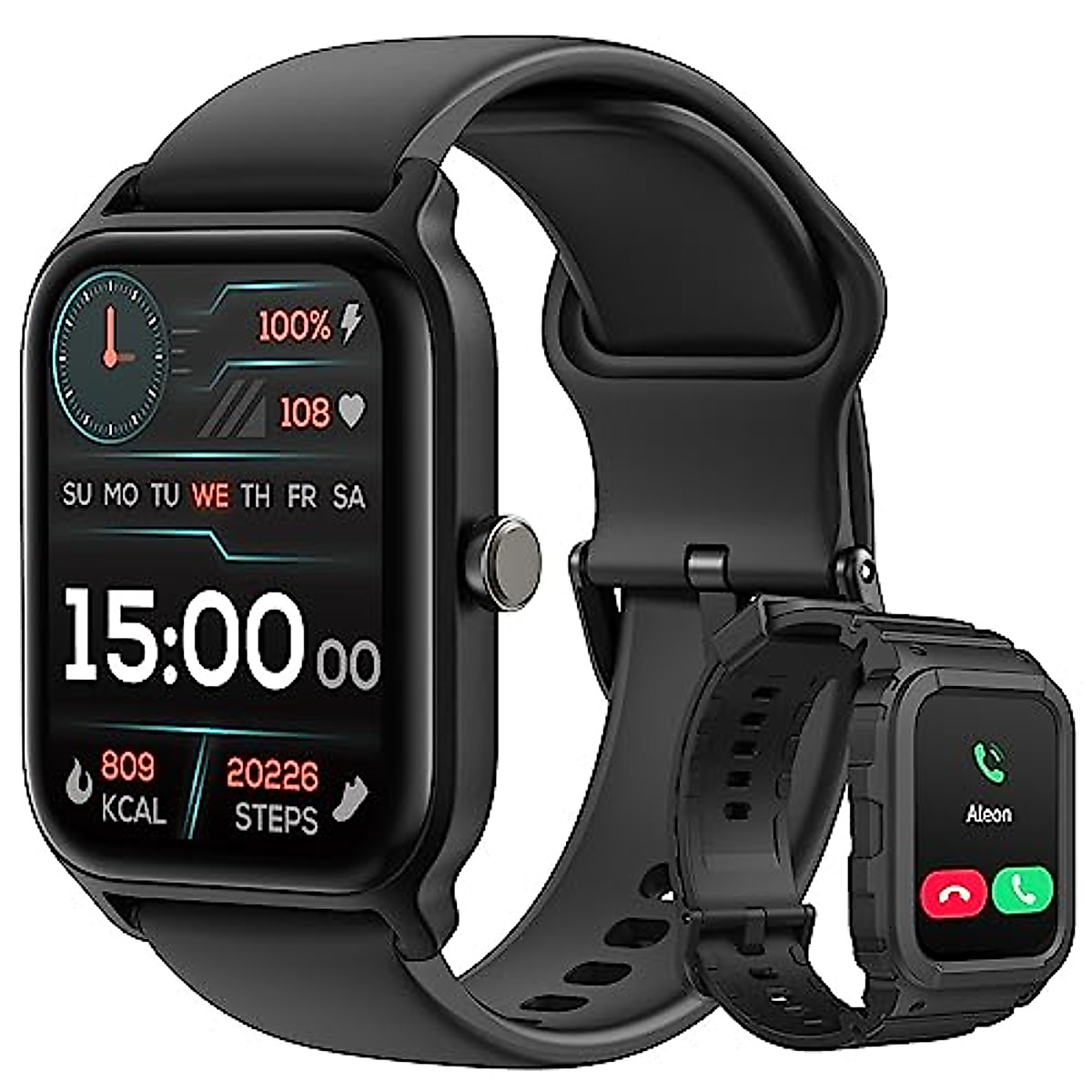 TOOBUR Smart Watch Alexa Built-in, 1.8" Fitness Tracker with Answer/Make Call, IP68 Waterproof, Heart Rate, Blood Oxygen, Sleep Tracker, Fitness Watch with 2 Straps for Men, Compatible iOS Andorid
