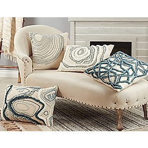 SARO LIFESTYLE Cracked Mosaic Embroidered Throw Pillow with Down Filling, Blue, 20"