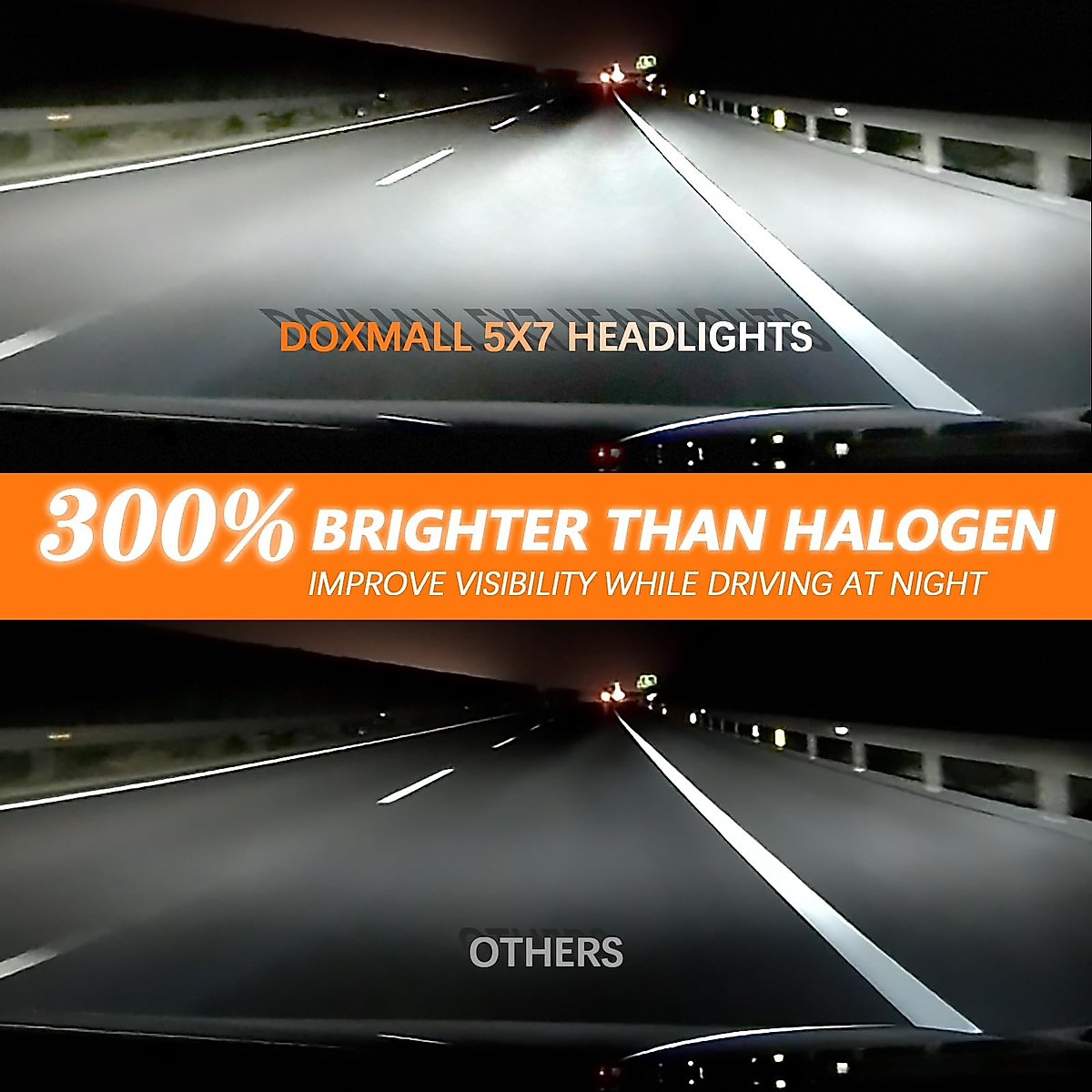 DOXMALL 2Pcs 5x7 7X6 LED Headlights H6054 Retangular Sealed Beam Headlight With White Halo Daylight Compatible with Cherokee XJ Wrangler YJ GMC Dodge Kenworth T300 Etc