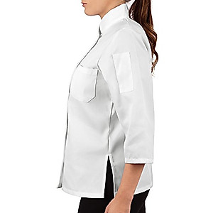 KNG 3/4 Sleeve White Chef Coat for Women - Ladies Fitted Chefs Jacket - M