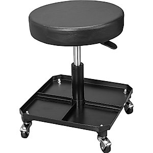 Torin ATR6350B Rolling Pneumatic Creeper Garage/Shop Seat: Padded Adjustable Mechanic Stool with Tool Tray Storage, Black