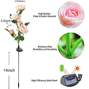 SmilingTown Solar Flower Lights Garden Decorations Outdoor Waterproof [Updated] 2 Packs 10 Pink Roses Solar Decorative Stake Lights for Patio Pathway Yard Lawn Decor Gifts