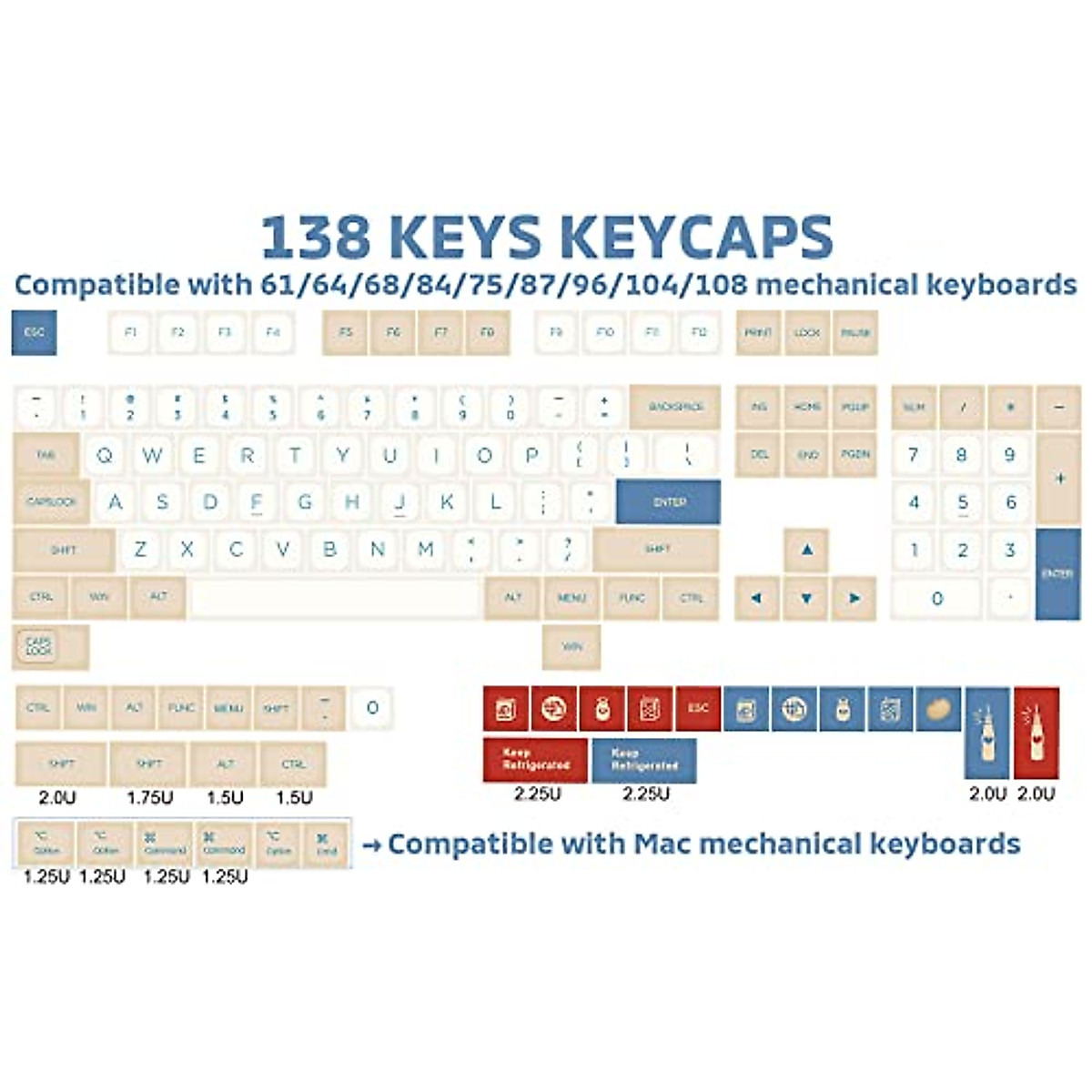 Hyekit PBT Keycaps 138 Keys Soy Milk Keycaps Dye-Sublimation Cute Keycaps XDA Profile Custom Keycaps for for Mac Windows PC Mechanical Keyboards
