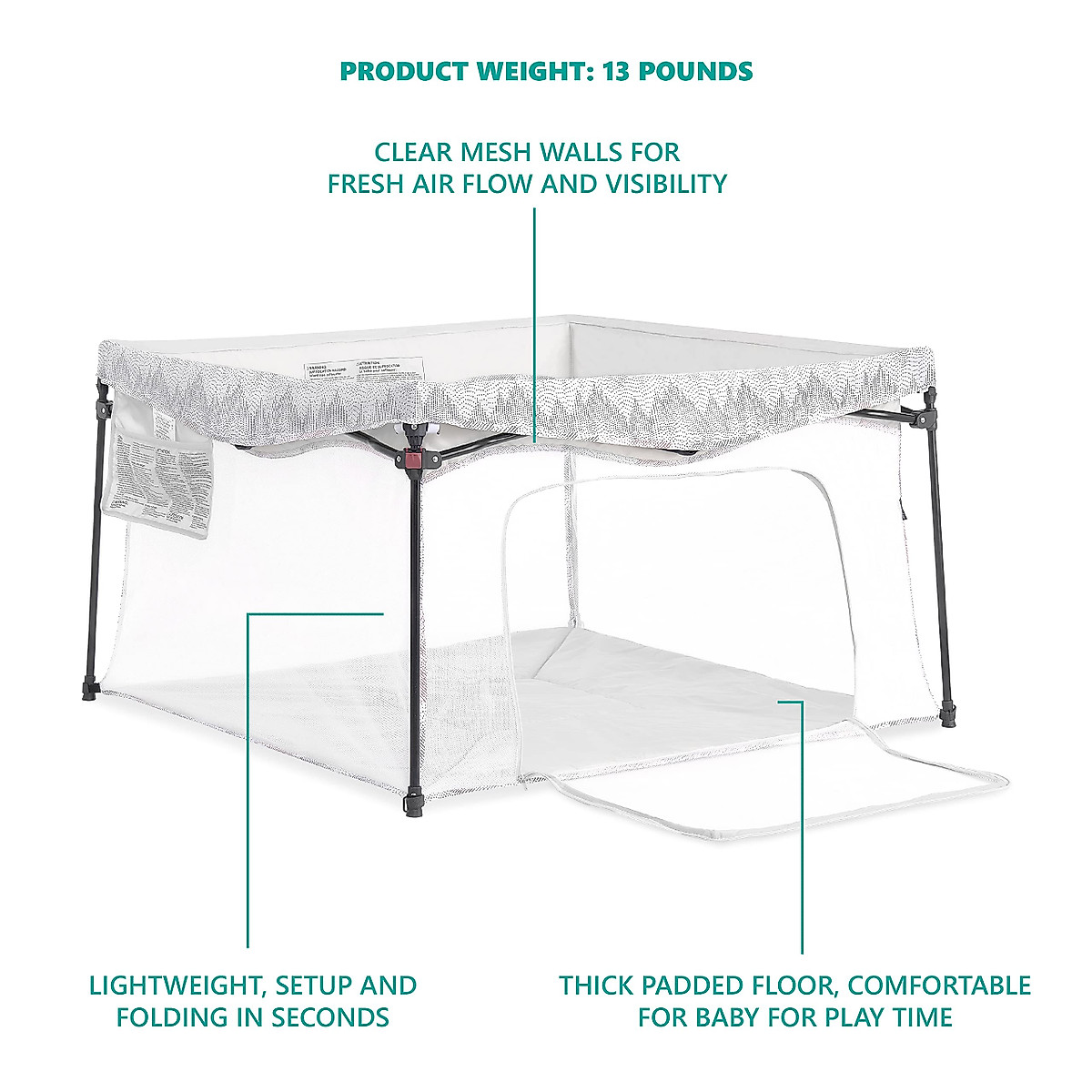 Dream On Me Ziggy Square Playpen Dove White/Easy Set Up/Breathable Mesh Walls/Stylish Finishes/Folds Compactly/Easy Storage/Lightweight/Ideal for Travel