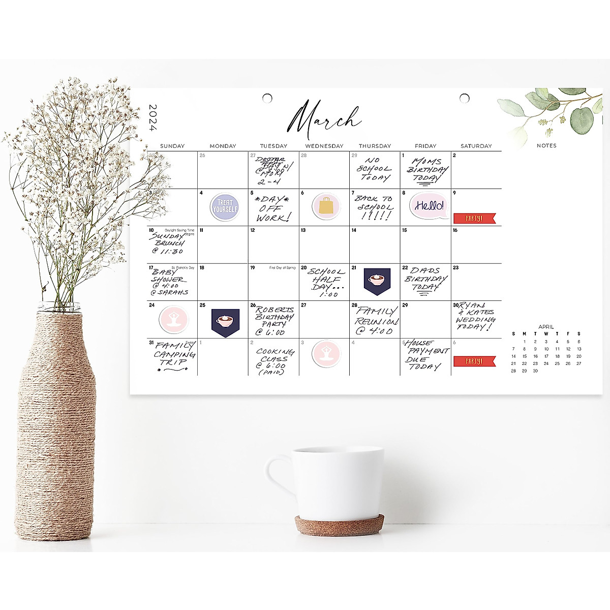 Aesthetic Greenery 2024 Desk Calendar - Runs From June 2023 Until December 2024-2023-2024 Desktop/Wall Calendar 17"x11" for Easy Organizing