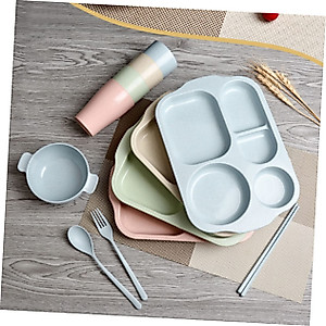 KJHBV Divided Toddler Kids Trays for Eating Kids Plate Infant Suit Travel Cutlery Kids Suit Baby Kit Baby Suits Straw Dinnerware Fiber Dinnerware Wheat Student Cartoon
