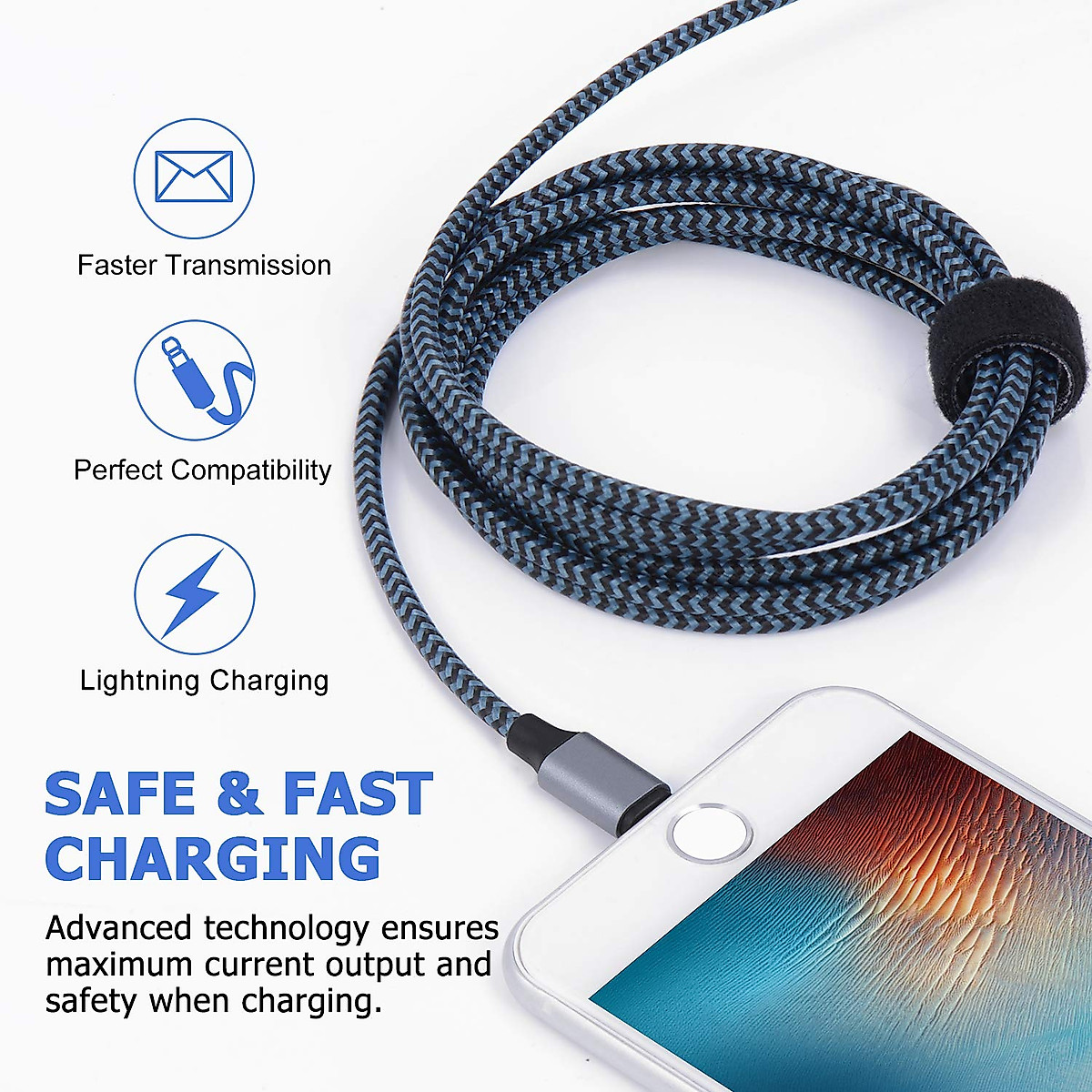 Atill iPhone Charger 10FT iPhone Charger Cable Nylon Braided Charging Cord Compatible iPhone 14/13/12XR XS XSMax X 8 8 Plus 7 7 Plus 6 6s Plus SE 5 5s 5c (Blue), 3 Pack