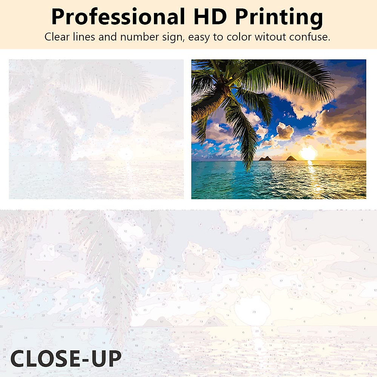 TISHIRON Paint by Numbers for Adults Kids Beach Adults DIY Paint by Number Blue Beach Landscape Paintings Arts Craft Paint by Numbers Kits Natural Scenery Nordic Home Wall Decor - 16 x 20 Inch