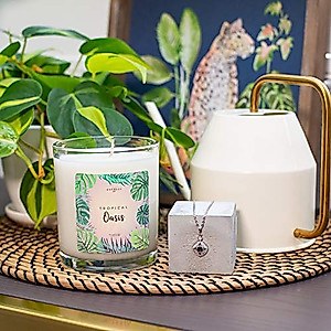 Kate Bissett Baubles Tropical Oasis Scented Premium Candle and Jewelry with Surprise Pendant Inside | 10 oz Large Candle | Made in USA | Parrafin Free