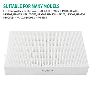 Gazeer 6 Packs True HEPA Replacement Filter Compatible with Honeywell for HEPA R Filter (HRF-R1 HRF-R2 HRF-R3) HPA090, HPA100, HPA200, HPA250 and HPA300 Series