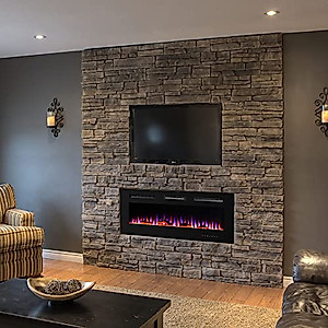 Uthfy 50" Electric Fireplace,1500W Recessed & Wall Mounted Fireplace Heater & Linear Fireplace,6 Flame Colors & 9 Ember Bed Colors,Remote Control,8H Timer,Adjustable Thermostat, Black (HY-HW50)