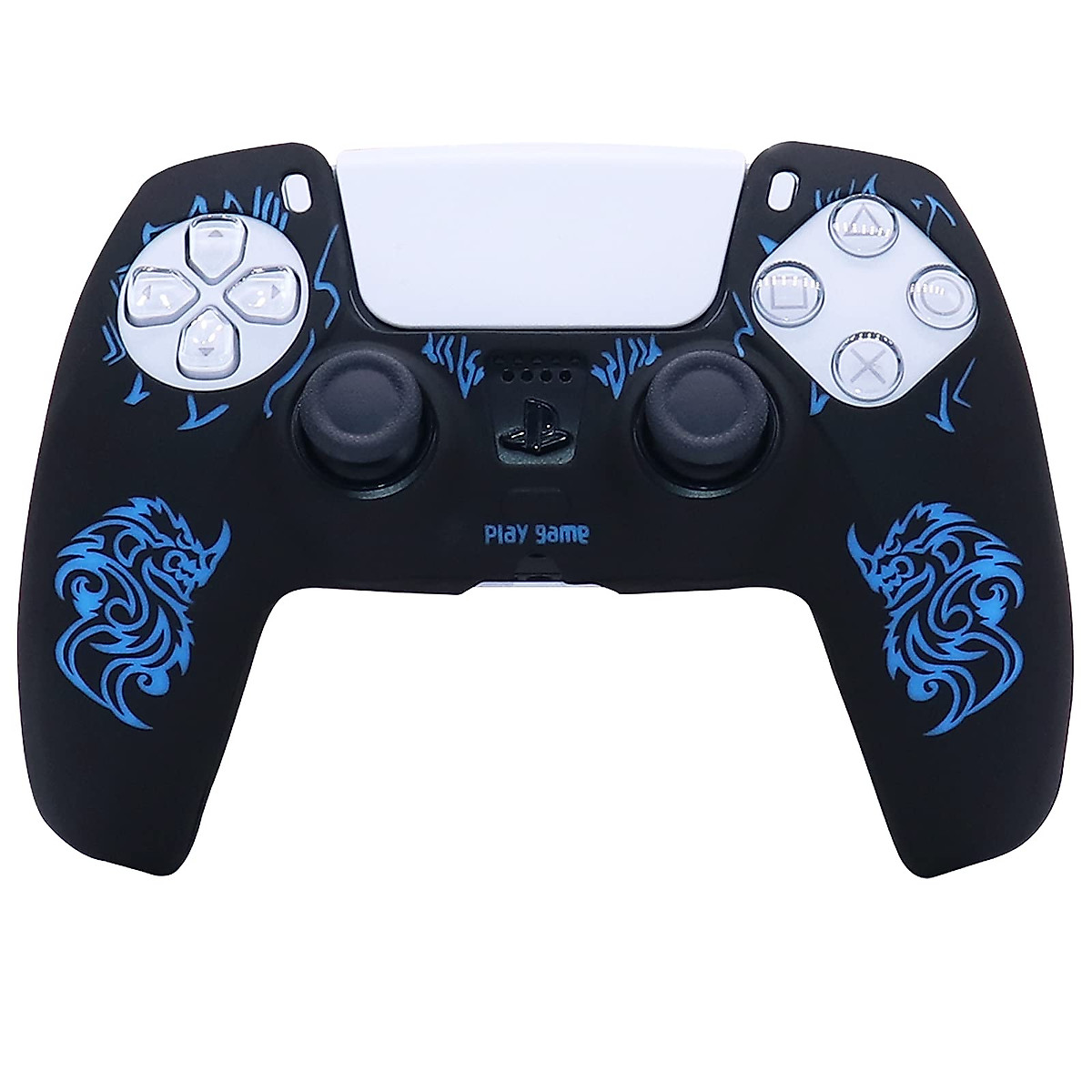 HLRAO Laser Engraved Dragon Silicone Case Skin Case (Radiation) for PS5 Controllers x 1 with Laser Dragon Thumb Grips x 2.