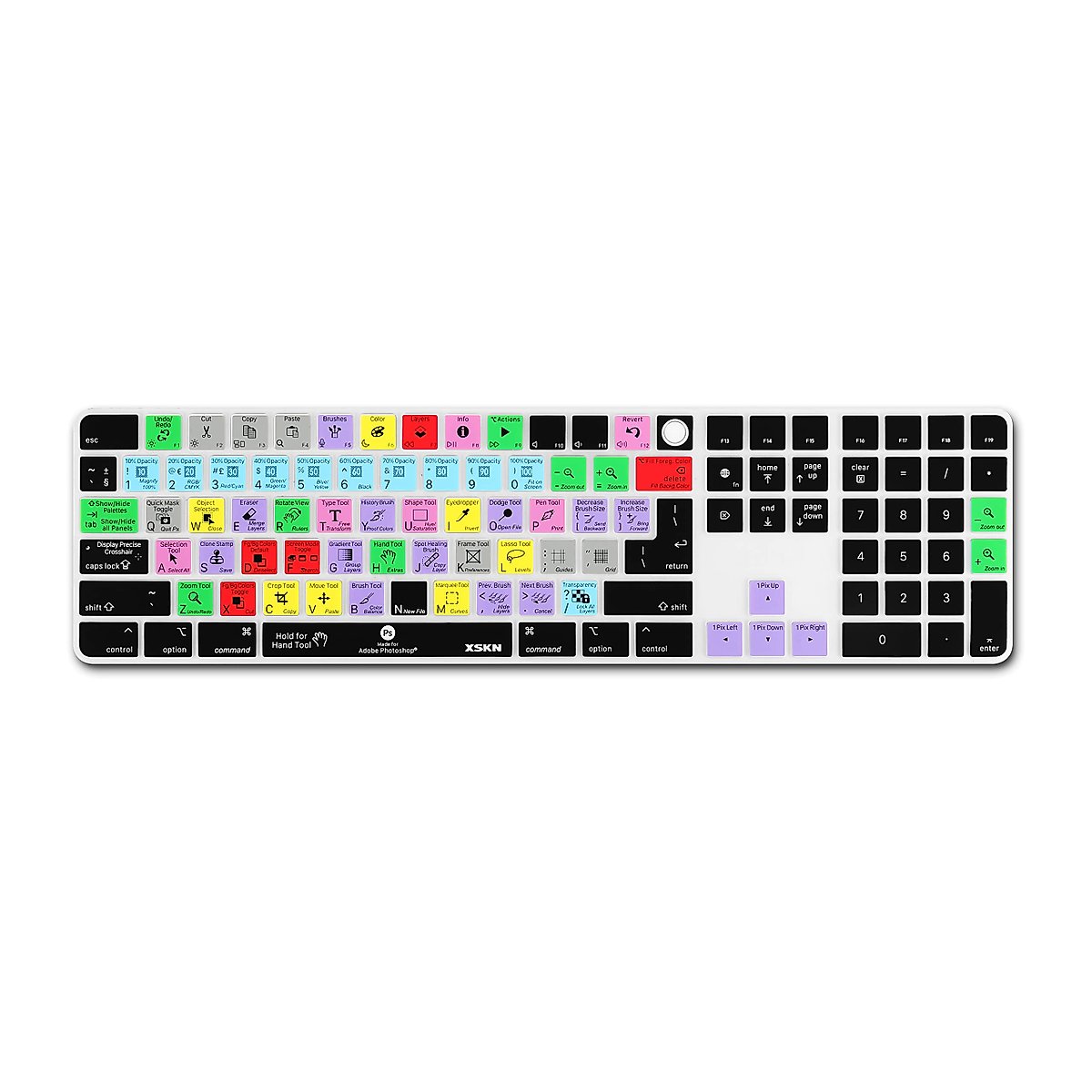XSKN Photoshop EU US Common Version Silicone Keyboard Cover Skin for 2020-2023 Apple Magic Keyboard with Touch ID and Numeric Keypad A2520 (Left 3 Keys Not Suite for 2024 New One Model)