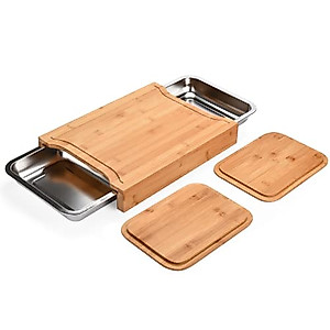Prosumer's Choice Non-slip Bamboo Cutting Board With Built-In Containers and Storage - Chopping Board with Tray Board- Heavy Duty Wooden Cut Board - for Veggies, Fruits, MeatsPros
