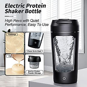 Electric Protein Shaker Bottle, Blender Bottles for Coffee Milk Chocolate Milkshakes | USB Rechargeable 1200mAh Battery | BPA-Free | Tritan Material | 22oz Cup | Supplement Storage Included