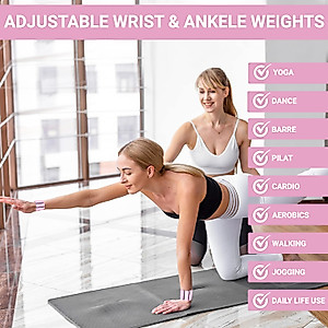 G FASHION STYLE Wearable Wrist & Ankle Weights, Set of 2 (1 LB ea.), Adjustable Arm Weights Set, Weight Loss strenght training bracelet, Women/Man. (Pink)