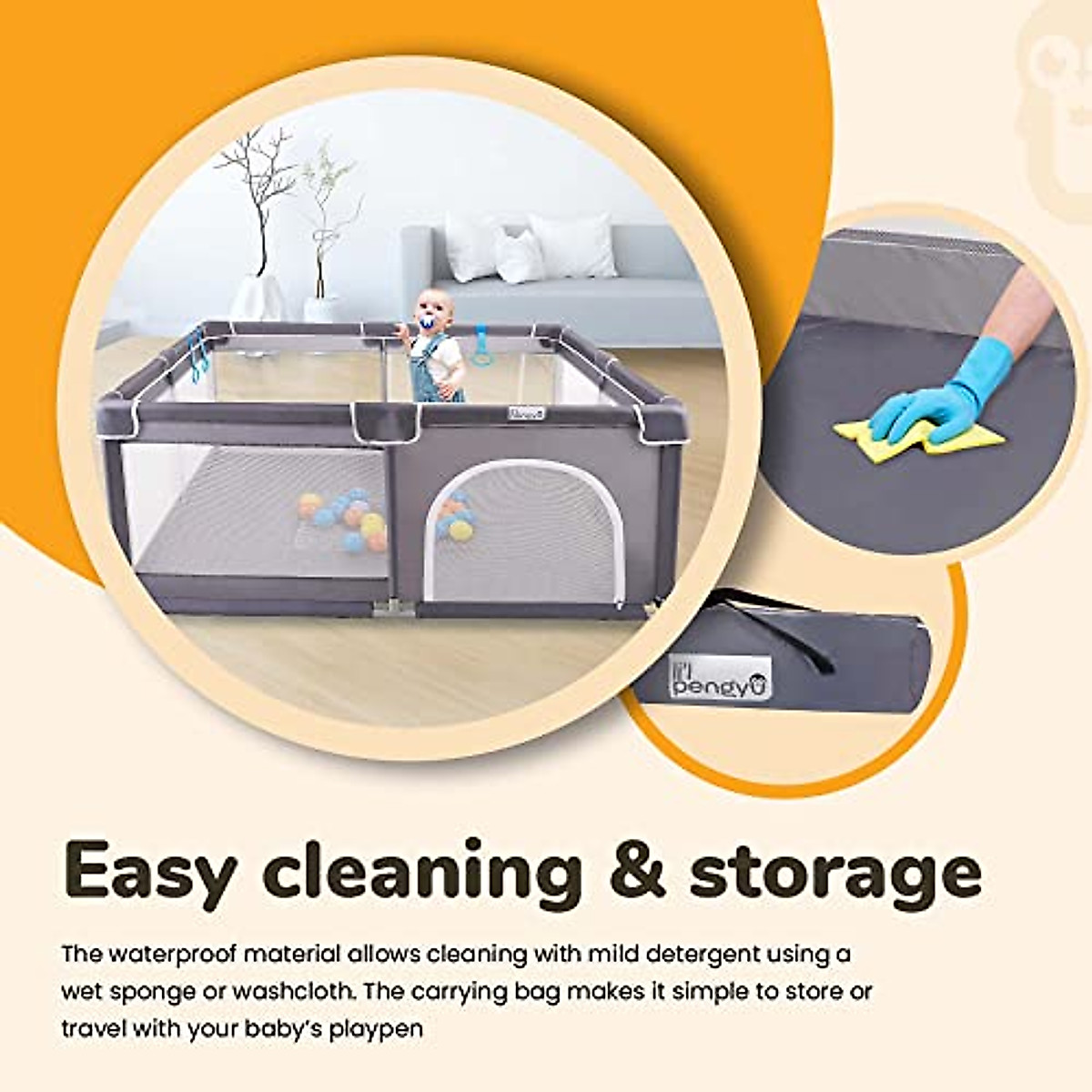 Baby Playpen for Babies and Toddlers, 50 x 50 inch Baby Play Yards, Kids Play Pen for Indoor & Outdoor, Large Baby Playpen, Portable Toddler Play Yard with Carrying Bag, Anti-Slip Base, Li'l Pengyu