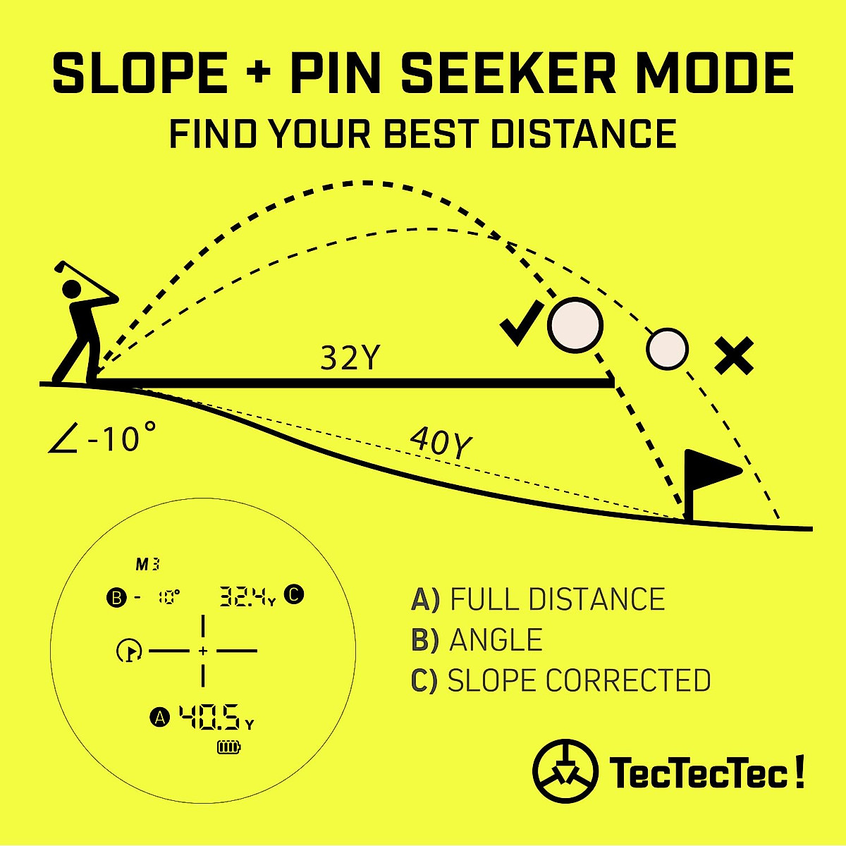 Upgraded Slope - TecTecTec VPRO500 Golf Rangefinder with Slope - Laser Range Finder with Flagseeker VPRO500® - Laser Binoculars - with Battery