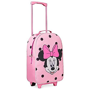 Disney Stitch Kids Suitcase for Girls Foldable Trolley Hand Luggage Bag Carry On Minnie Mouse Travel Bag with Wheels Cabin Bag Wheeled Bag with Handle Frozen Trolley Suitcase Girls (Pink Minnie)